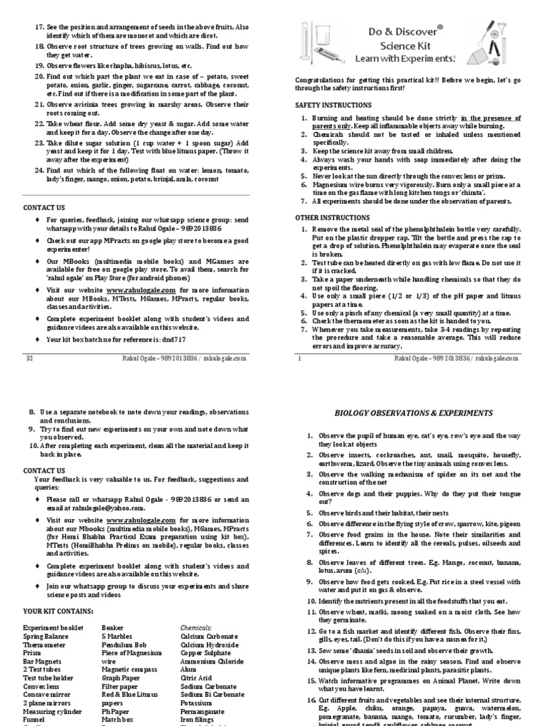 Ogale's Do and Discover Science Kit Experiment Booklet | PDF | Water ...