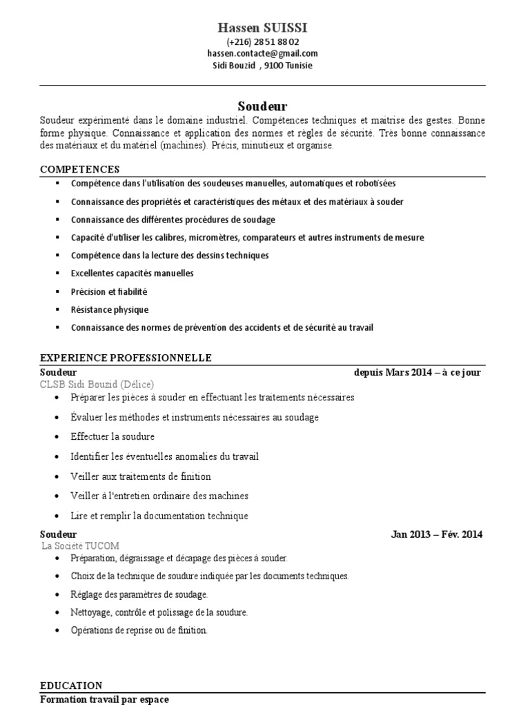 CV Soudeur Expérimenté et Compétent | PDF | Soudage | Construction