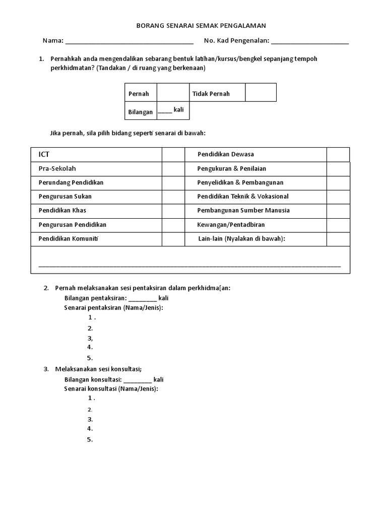 BORANG SENARAI SEMAK PENGALAMAN | PDF