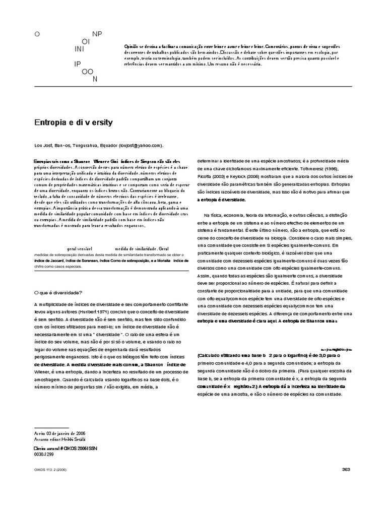 3 - Jost (2006) Entropy and Diversity - Traduzido | PDF ...