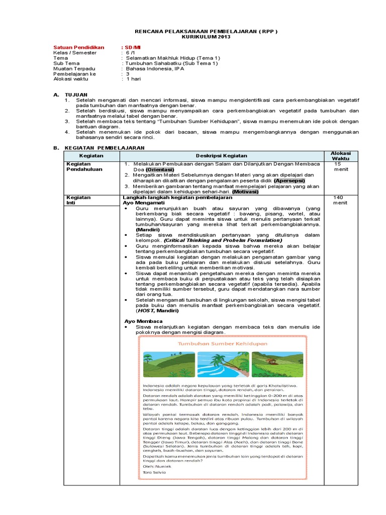RPP Tema 1 Sub Tema 1 Pembelajaran 3 | PDF