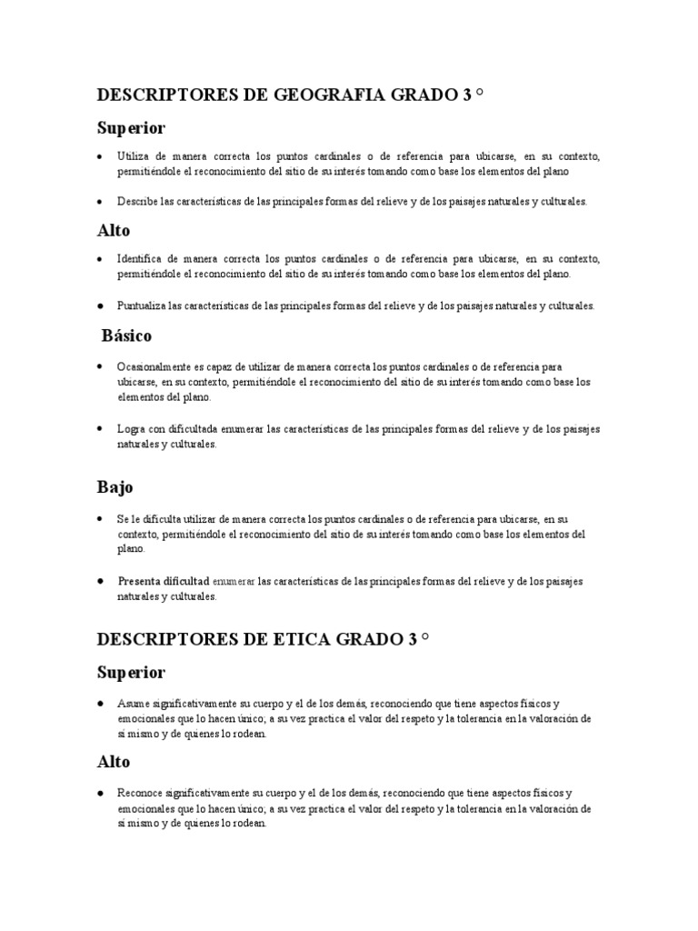 DESCRIPTORES | PDF | Sicología | Geografía