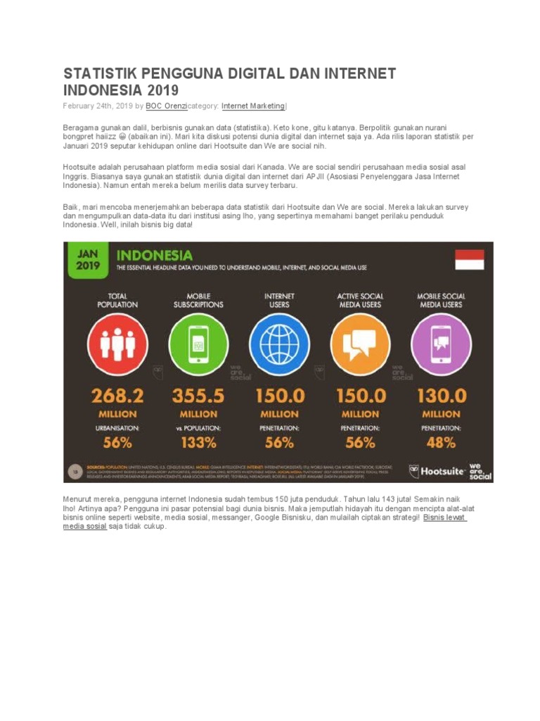 Statistik Pengguna Digital Dan Internet Indonesia 2019 | PDF | Bisnis