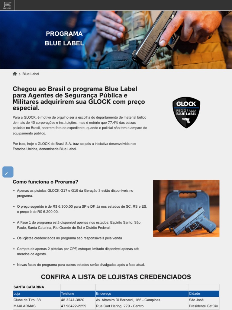 GLOCK - Programa Blue Label Brasil | PDF | Brasil | Armas de fogo