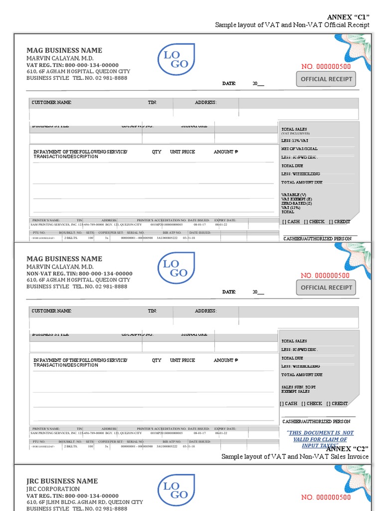 Sample VAT and Non-VAT Receipts | PDF | Receipt | Value Added Tax
