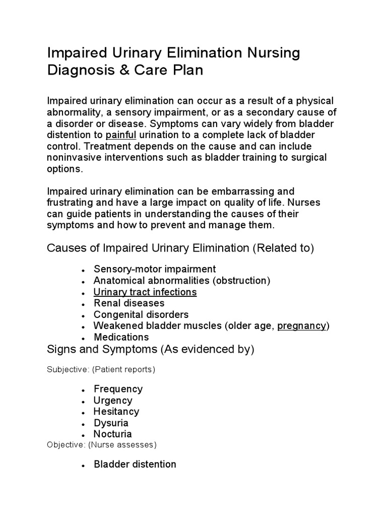 Impaired Urinary Elimination Nursing Diagnosis | PDF