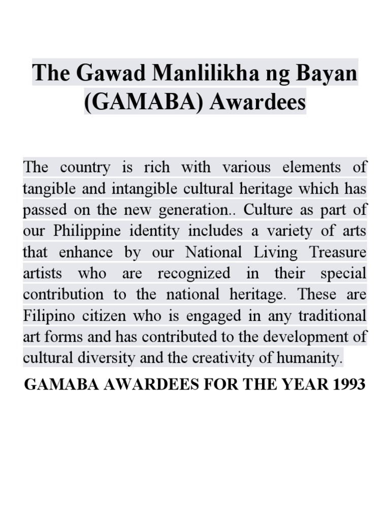 The Gawad Manlilikha NG Bayan | PDF