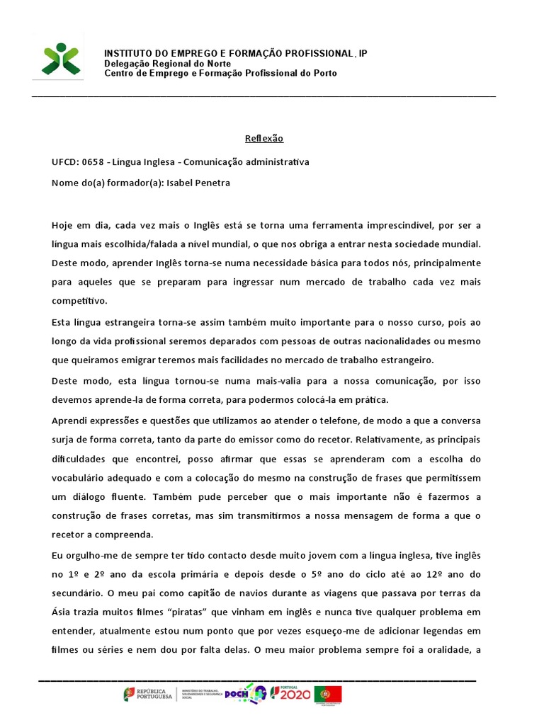 Reflexão Ufcd 0658 | PDF | Desenvolvimento profissional | Comunicação