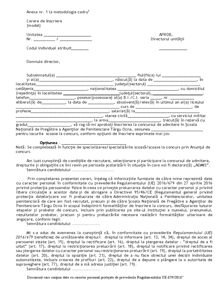 Cerere de Inscriere Concurs Admitere SNPAP 2021 | PDF