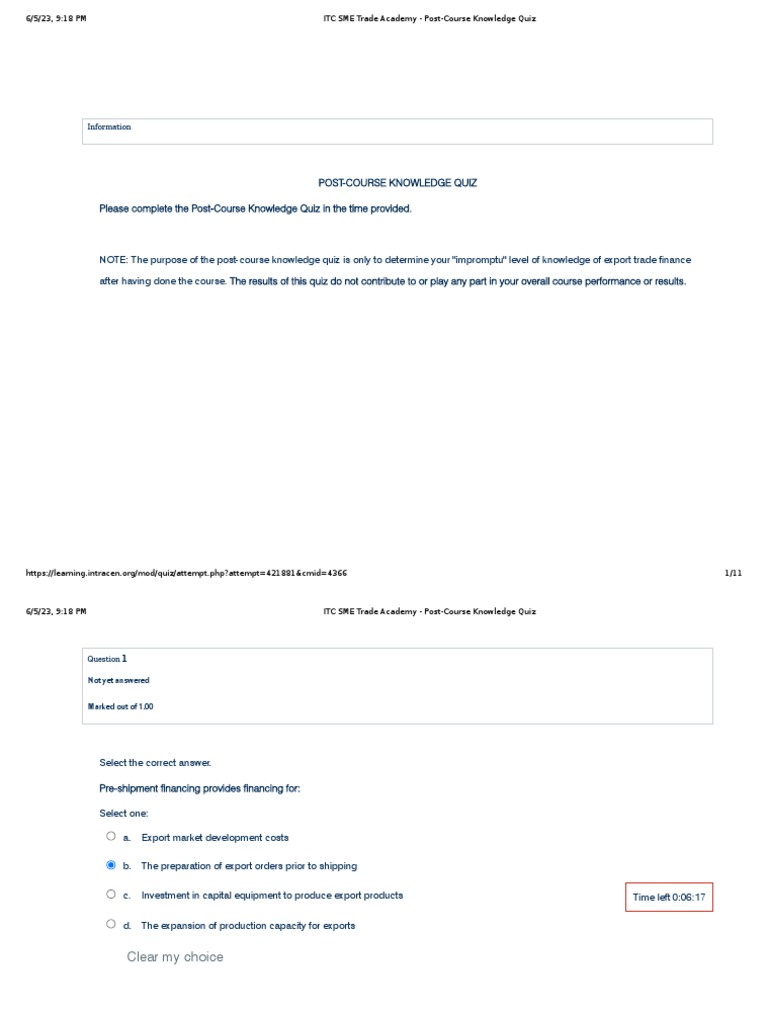 ITC SME Trade Academy - Post-Course Knowledge Quiz | Download Free PDF ...