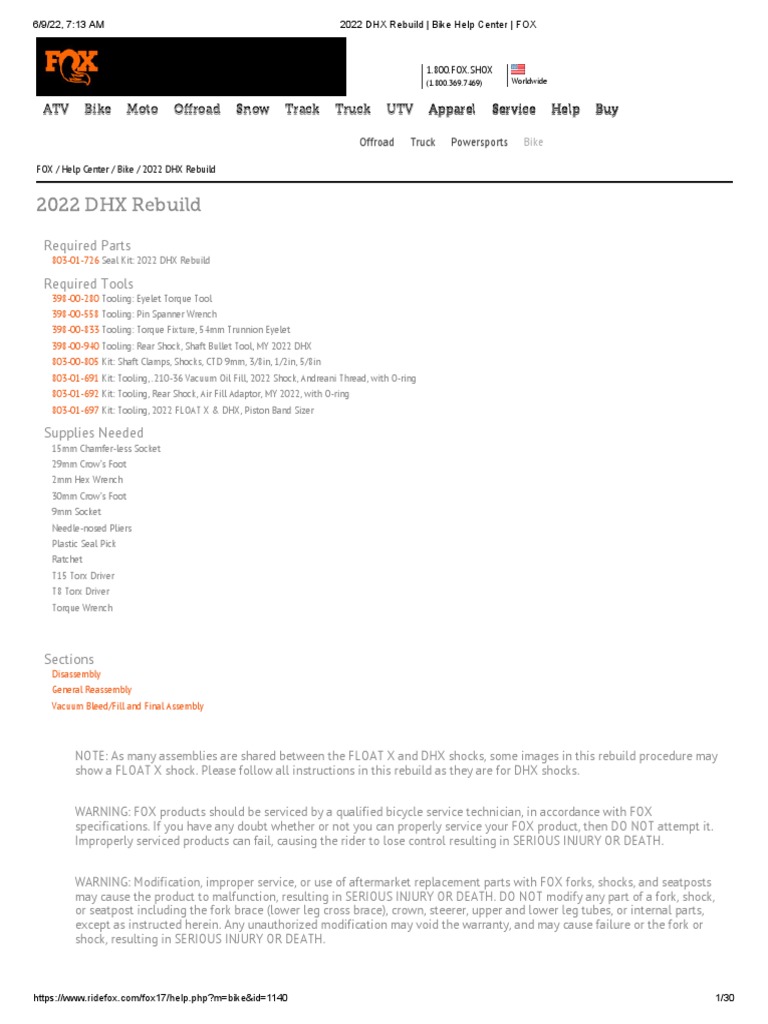 2022 DHX Rebuild _ Bike Help Center _ FOX | PDF