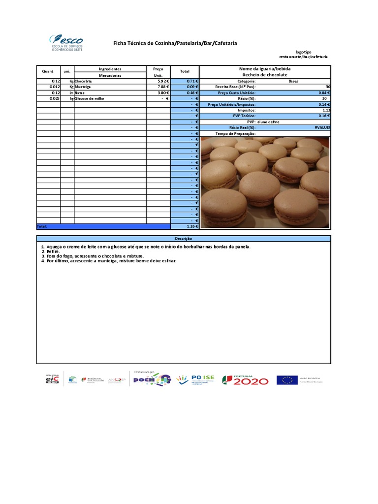 Ficha técnica (Recheio de chocolate) | PDF | Chocolate | Culinária