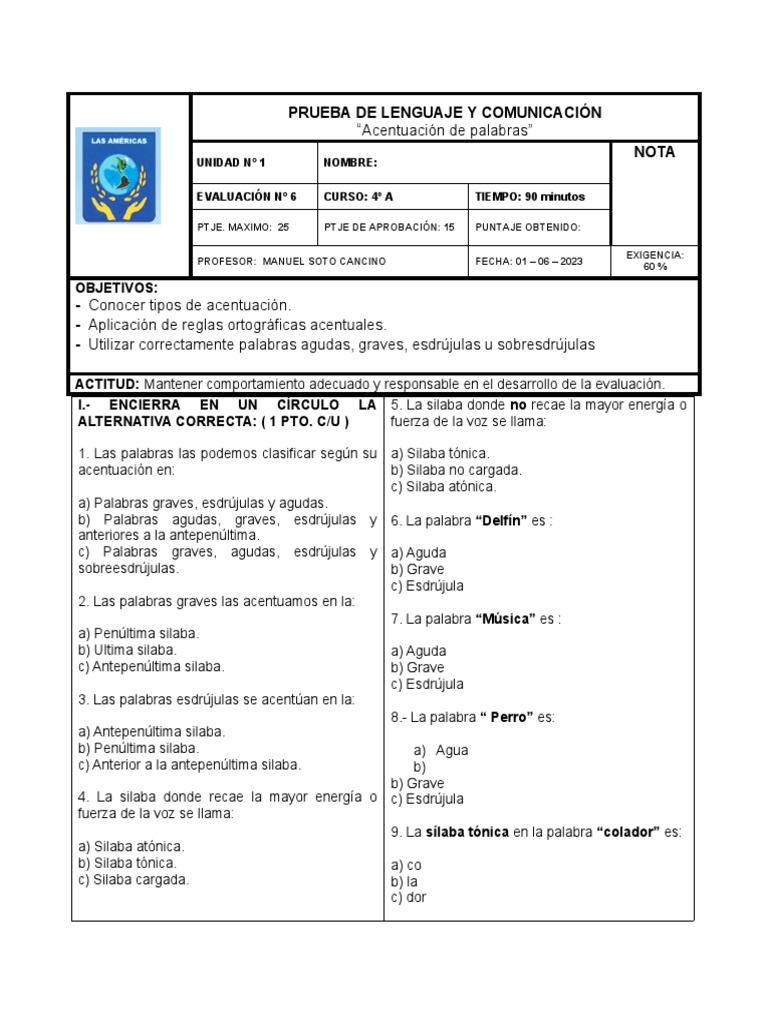 Prueba de Acentuacion | PDF | Fonología | Fonética