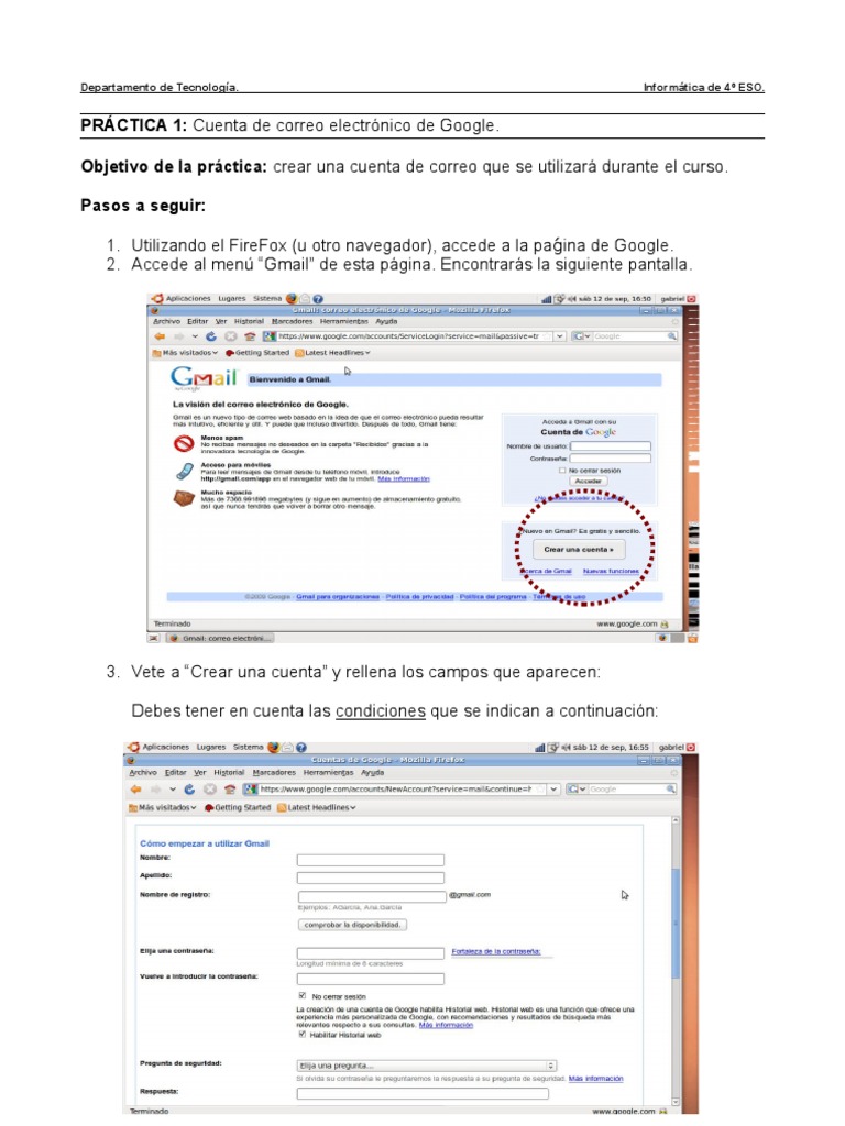 Practica Inf 1 Crear Cuenta Correo | PDF