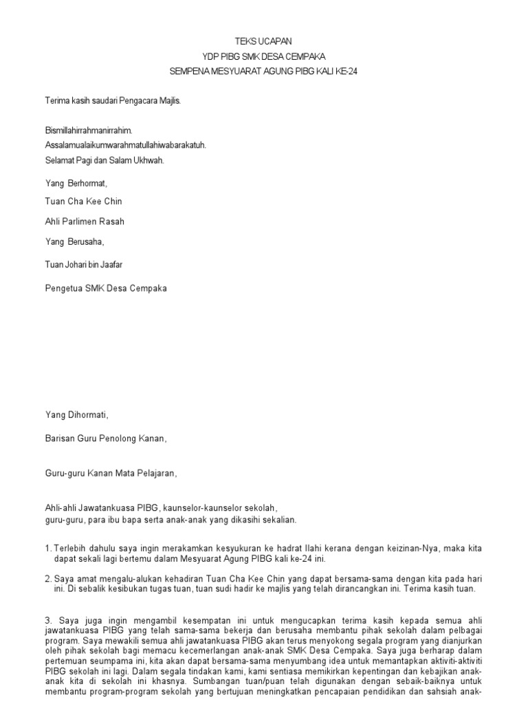 Teks Ucapan Ydp Pibg 2023 | PDF