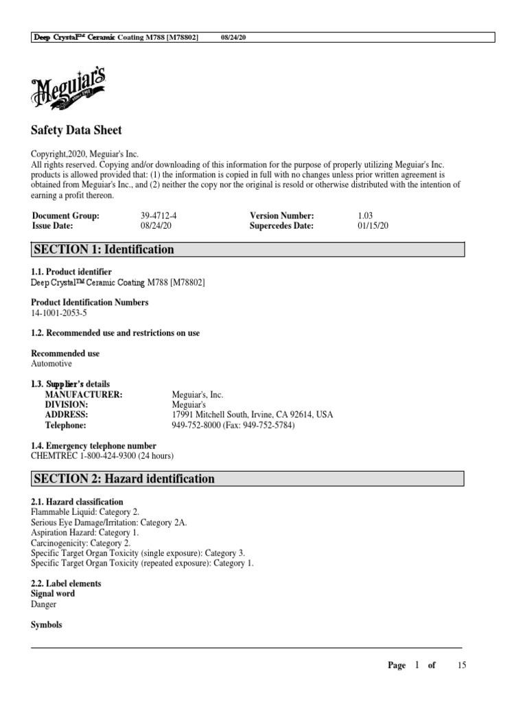 M788 SDS | PDF | Personal Protective Equipment | Toxicity