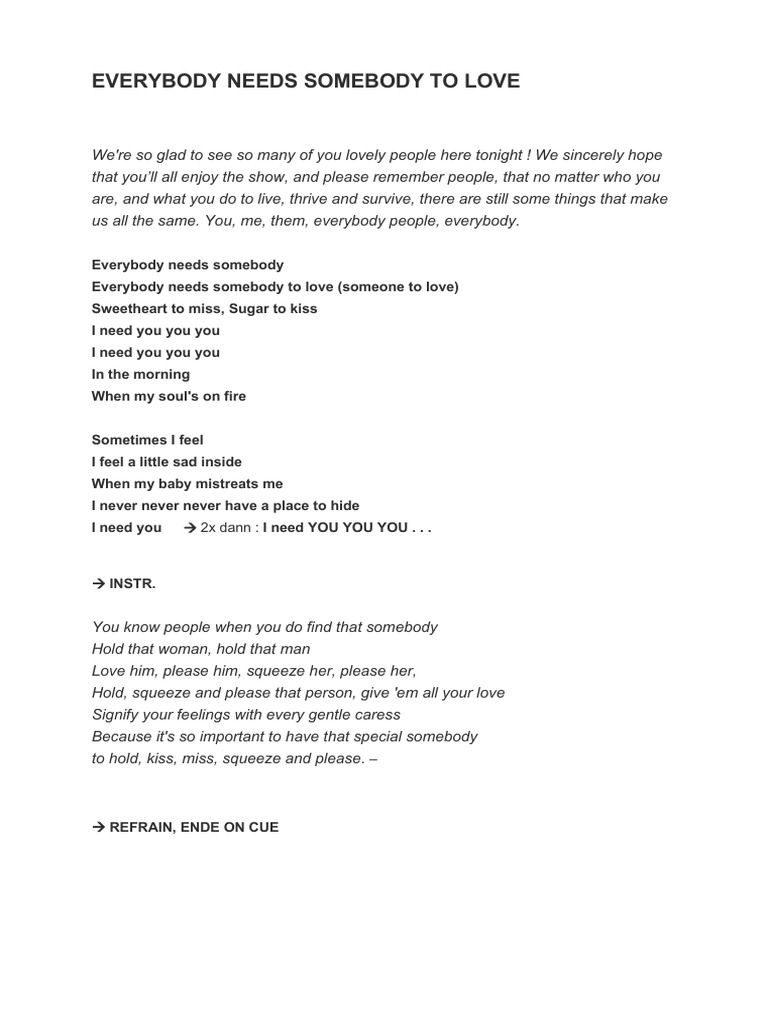 Everybody Needs Somebody To Love | PDF