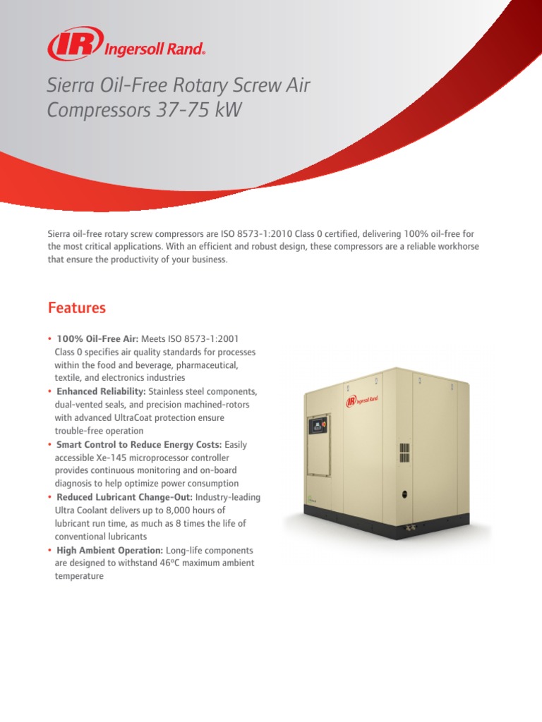 Sierra Oil-Free Rotary Screw Air Compressors 37-75 KW | PDF | Physical ...