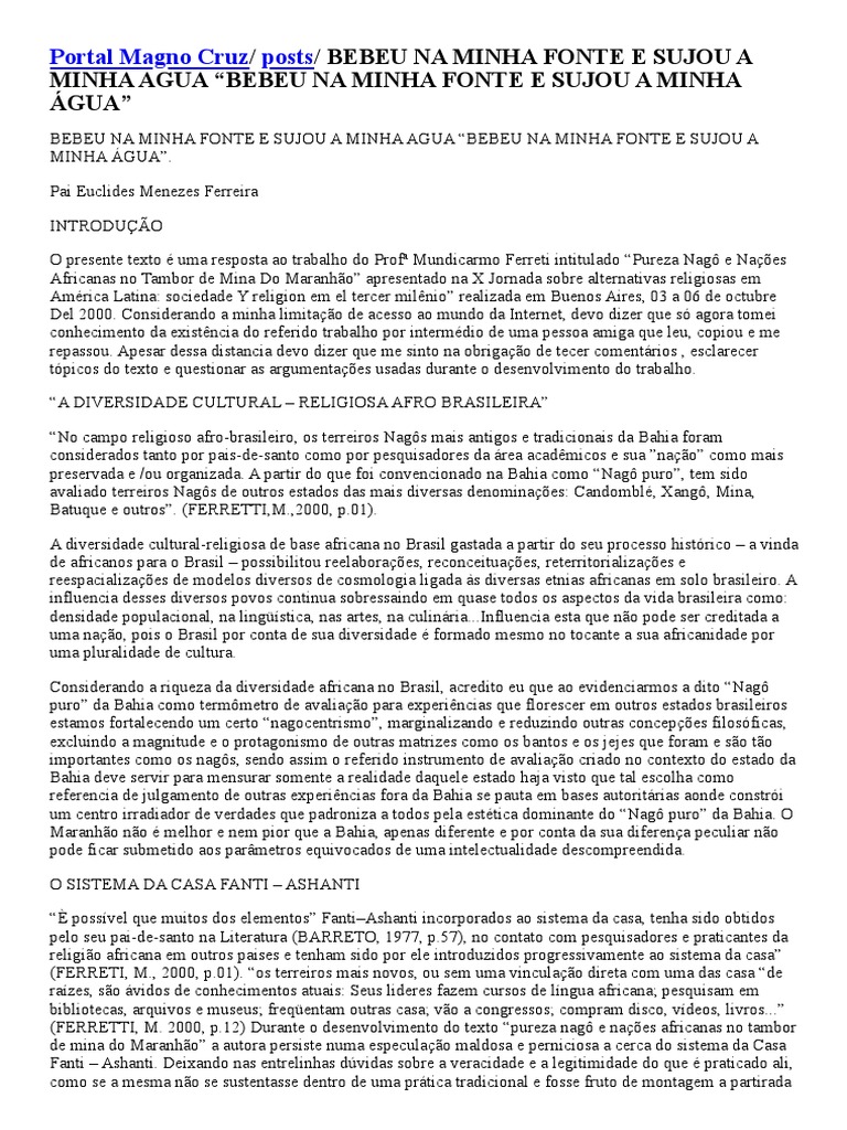 Bebeu Na Minha Fonte E Sujou A Minha Agua Pai Euclides Pdf