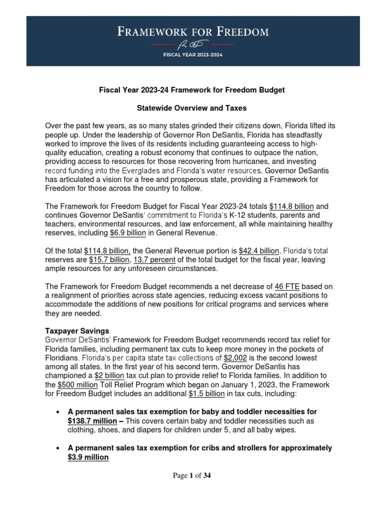 Framework For Freedom Budget | PDF