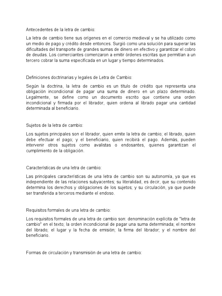 Antecedentes de La Letra de Cambio Copia Texto | PDF | Pagaré | Derecho ...