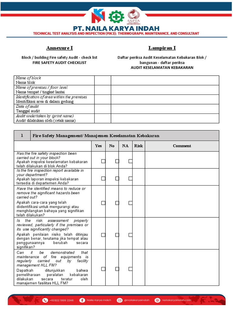 Fire Safety Audit Data Checklist | PDF