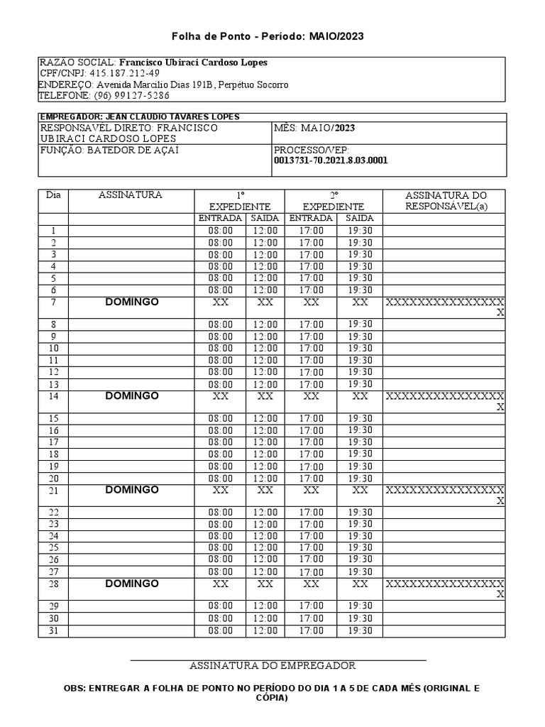 FOLHA DE PONTO MAIO | PDF