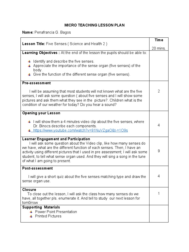 Micro Teaching Lesson Plan | PDF