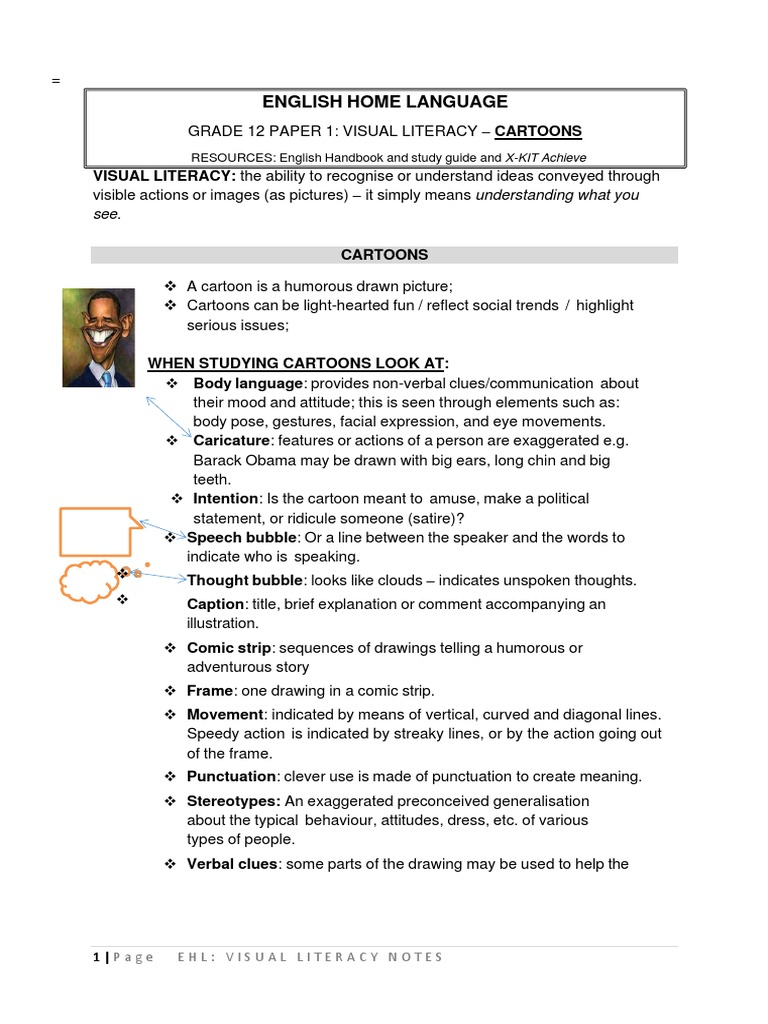 Paper 1 - Visual Literacy - Cartoons - Notes | PDF