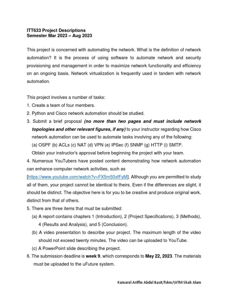 ITT633 Project Descriptions Semester Mar 2023 - Aug 2023 | PDF