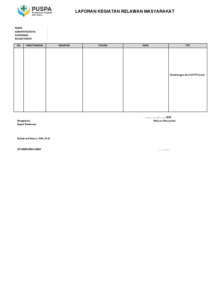 Format Laporan Kegiatan Kader | PDF
