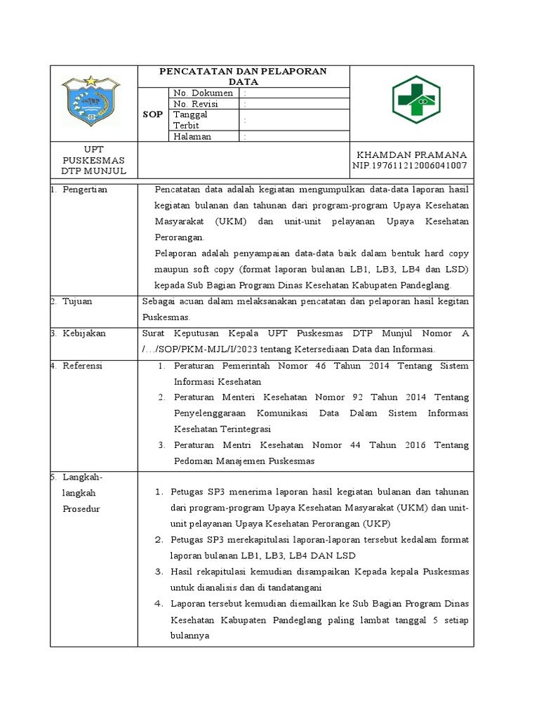 SOP PENCATATAN DAN PELAPORAN (2) | PDF