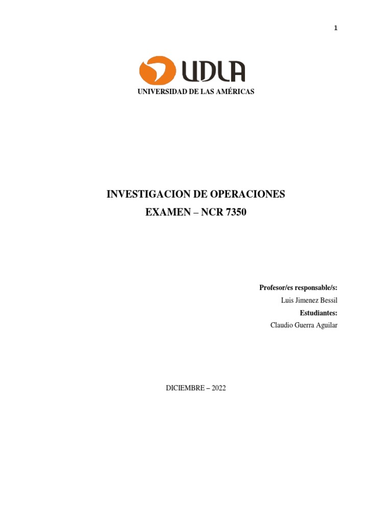 Examen NCR 7350 Investigacion de Operaciones | PDF