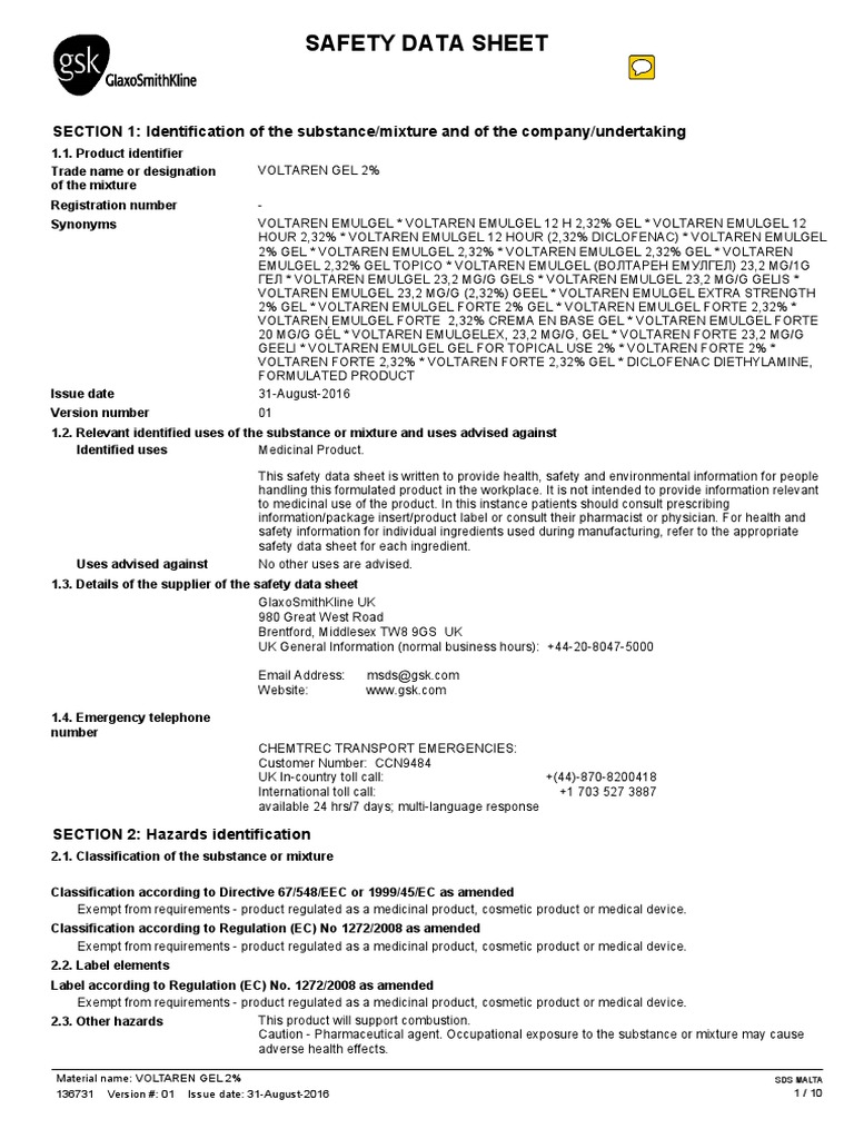 Msds Diclofenac | PDF | Personal Protective Equipment | Dangerous Goods