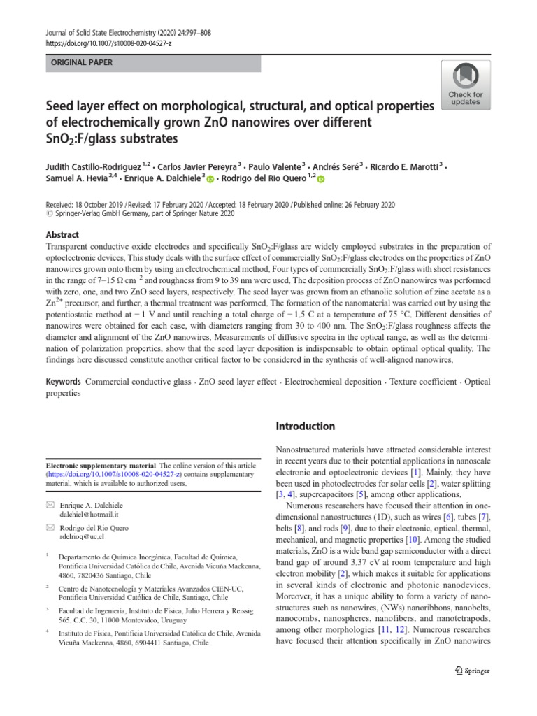 Castillo-Rodriguez JSSE 24 797 2020 | PDF | Zinc Oxide | Nanowire