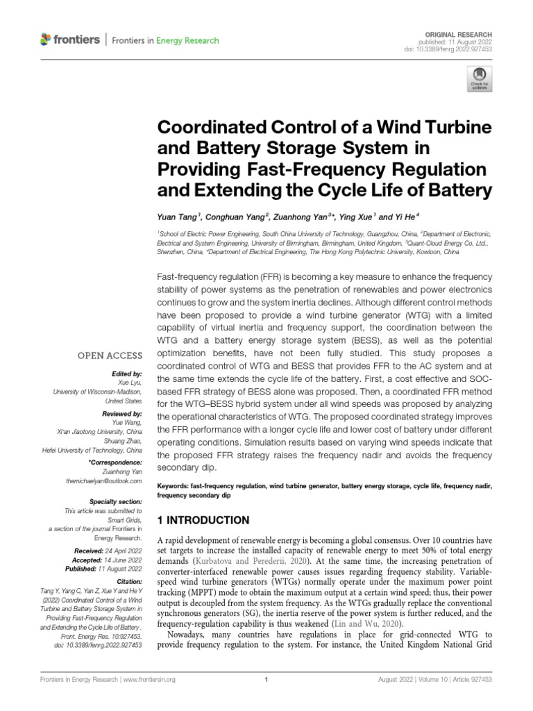 Coordinated Control of A Wind Turbine and Battery Storage System in ...