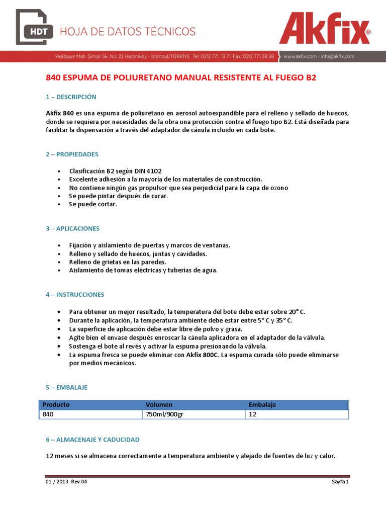 840 b2 Fire Rated Pu Foam Straw HDT Esp | PDF | Espuma | Poliuretano