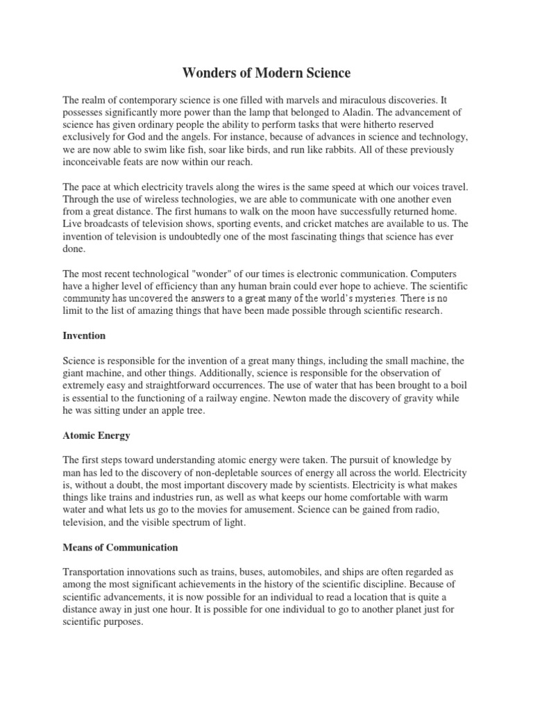 Wonders of Modern Science | PDF | Science | Electricity