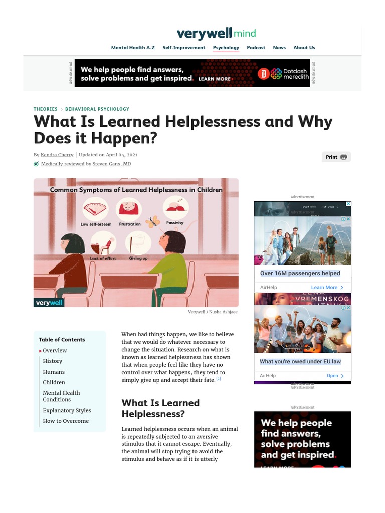 Learned Helplessness - What It Is and Why It Happens | PDF | Anxiety | Thought