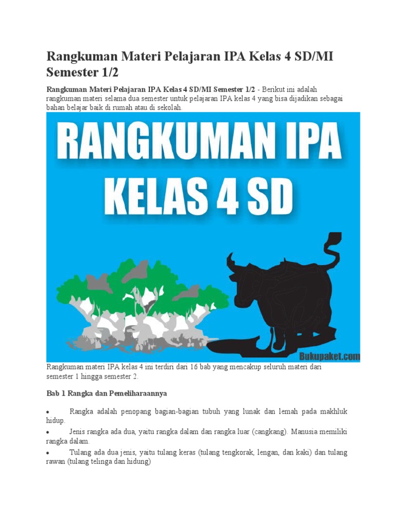 Rangkuman Materi Pelajaran IPA Kelas 4 SD | PDF