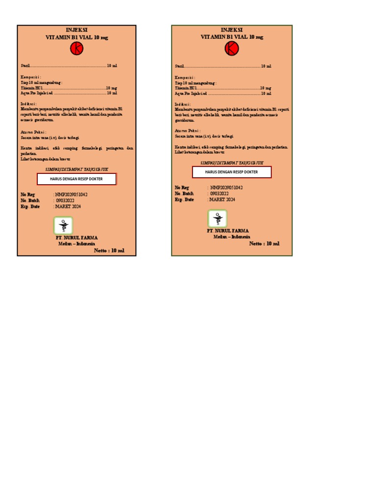 BROSUR INJEKSI Thiamin VIAL 10 ML | PDF