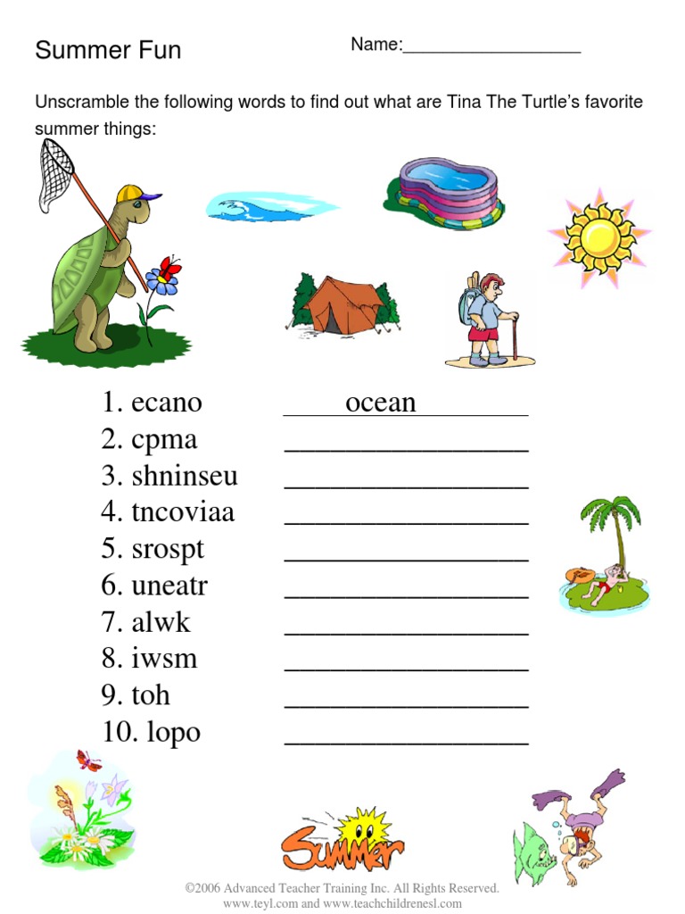 Summer Fun Word Scramble | PDF