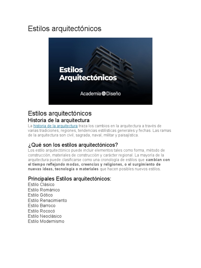 Estilos Arquitectónicos | PDF | Diseño | Diseño ambiental