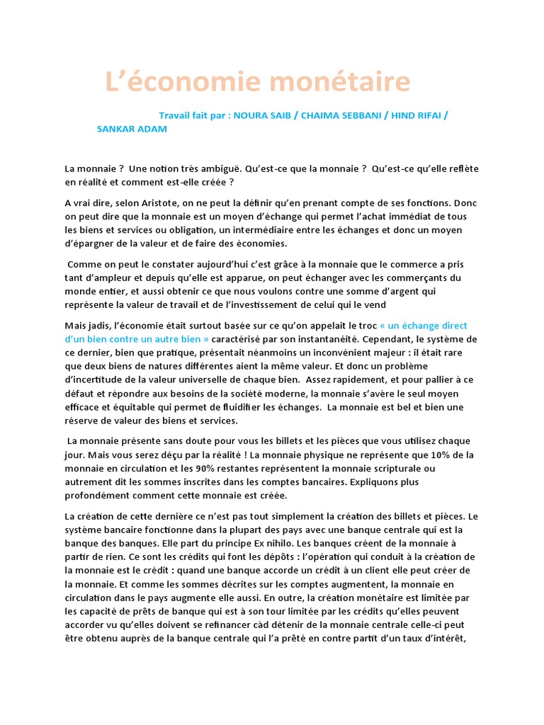 La monnaie pojet | PDF