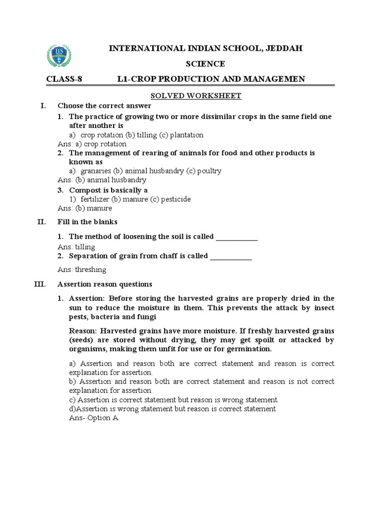 Science Class8 L1 Worksheet Solved | PDF | Sowing | Plough