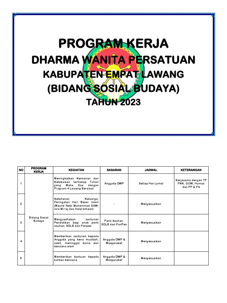 Program Kerja DWP 2023 | PDF