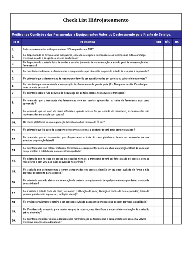 Check List Hidrojateamento | PDF | Desperdício