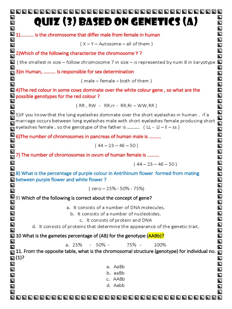 Quiz 3 Genetics 2023 | PDF | Dominance (Genetics) | Genotype