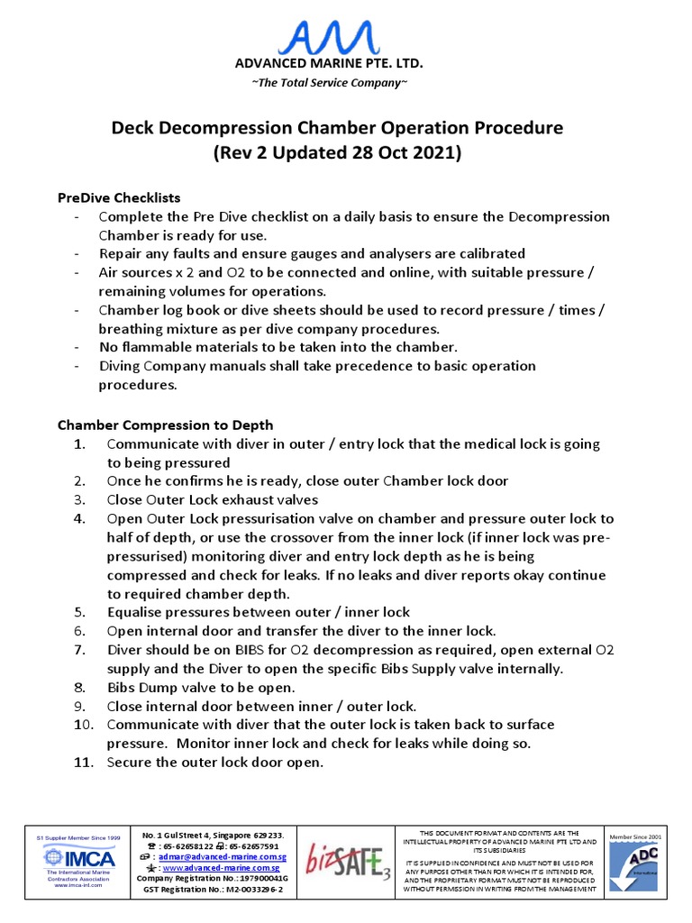 AM Decompression Chamber Operations Rev.2 | PDF | Scuba Diving ...