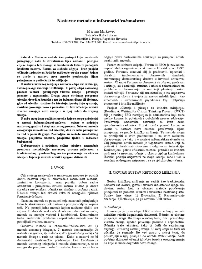 Nastavne Metode U Informatici | PDF